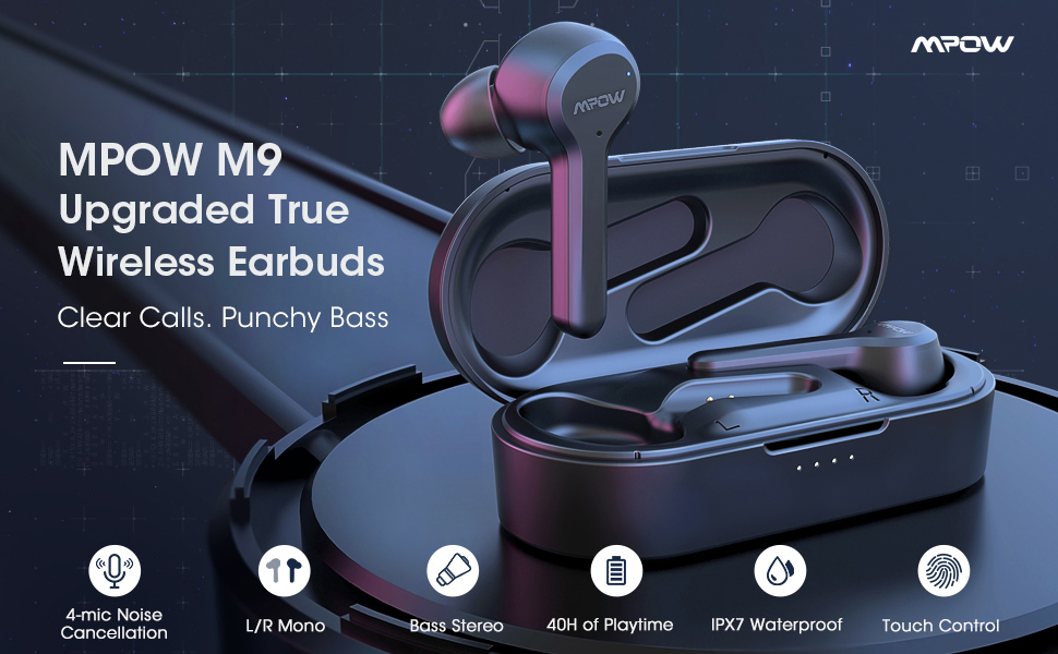 MPOW M9 True Wireless Earbuds in Pakistan 30 Hrs Battery Matte Black