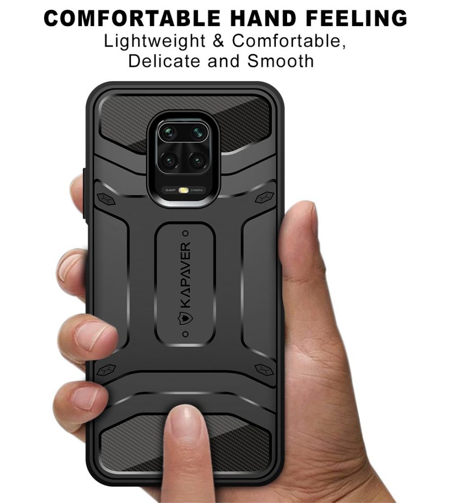 Redmi Note 9 Pro Rugged Case by Kapaver Black also for Redmi Note 9S