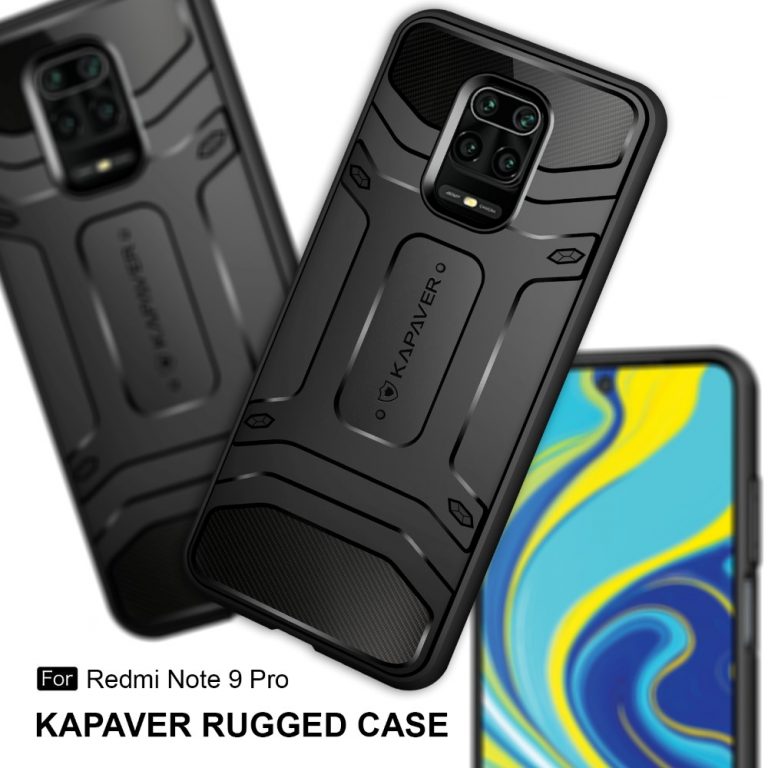 Redmi Note 9 Pro Rugged Case by Kapaver Black also for Redmi Note 9S