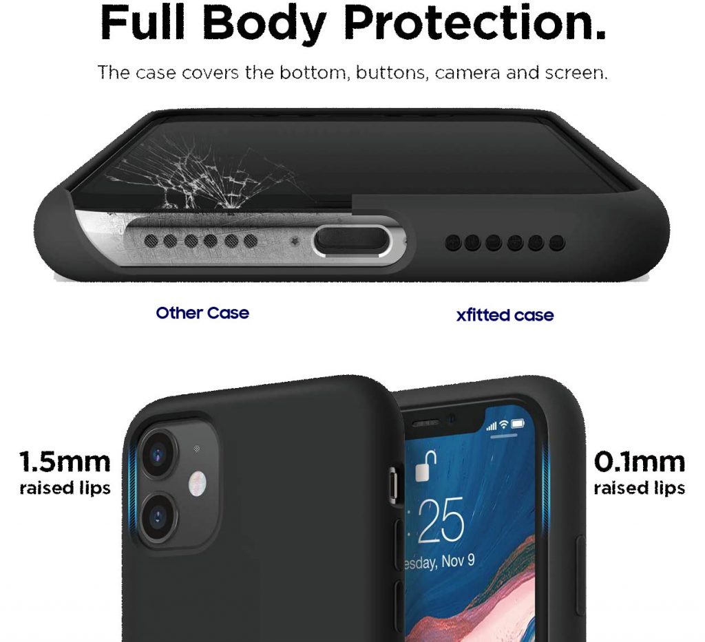 iPhone 11 Liquid Silicon Case by X Fitted - Black - allmytech.pk