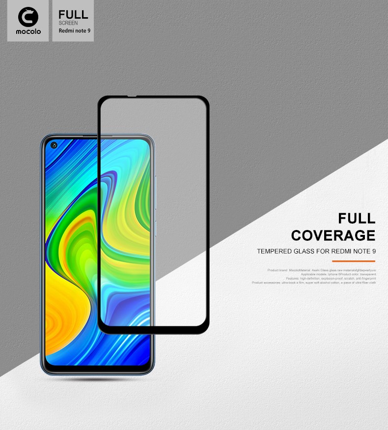 Redmi Note 9 3D Full Glue Edge to Edge Glass by Mocolo