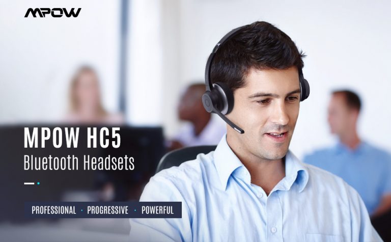 MPOW HC5 Bluetooth Headset with Dual Microphone Design - Black
