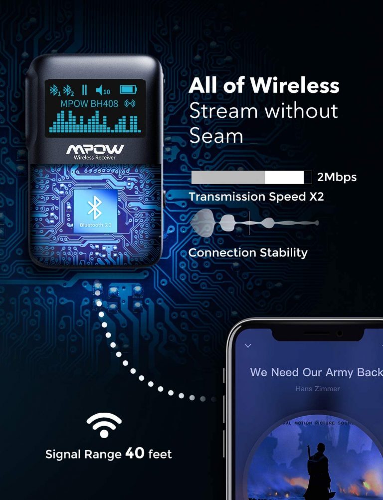 MPOW Wireless Receiver for Music Streaming in Car or Other Devices.