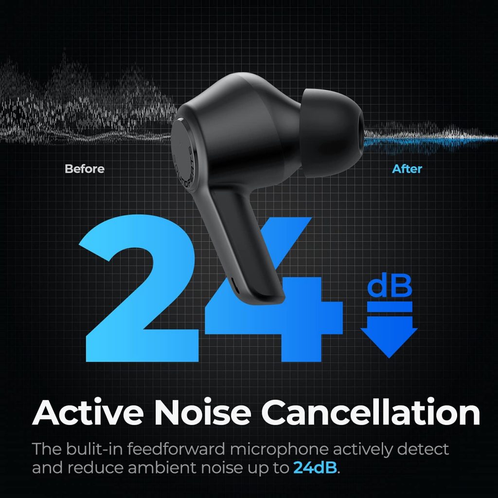 SoundPEATS T3 ANC Hybrid Earbuds with Transparency Mode - Black
