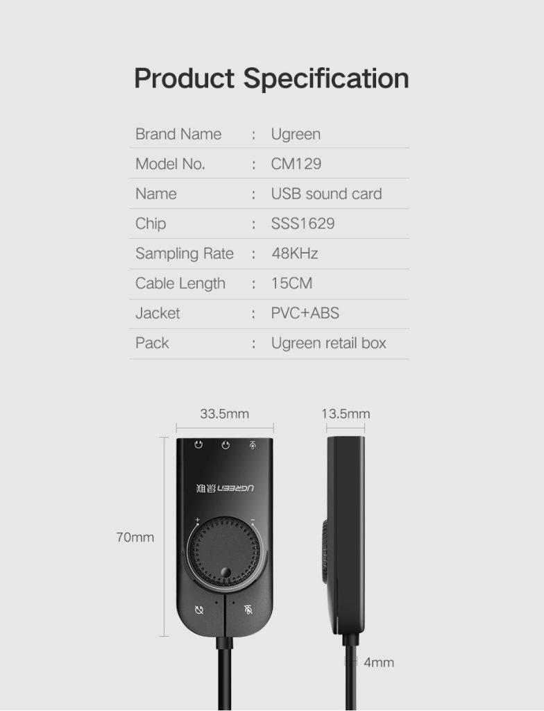 UGREEN USB External Stereo Sound Adapter 40964