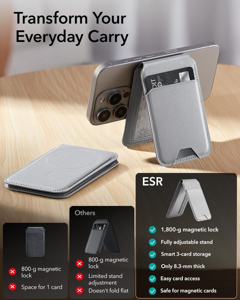 ESR HaloLock Vegan Leather Wallet Stand - Natural Titanium